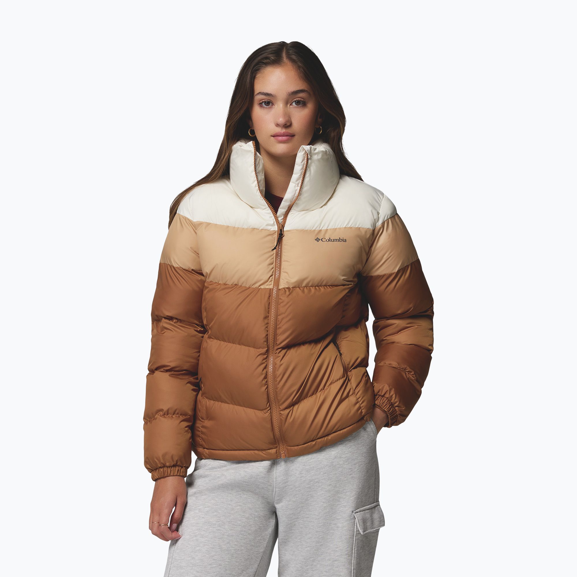 Women's puffer jacket Columbia Puffect II Colorblock camel brown/canoe ...