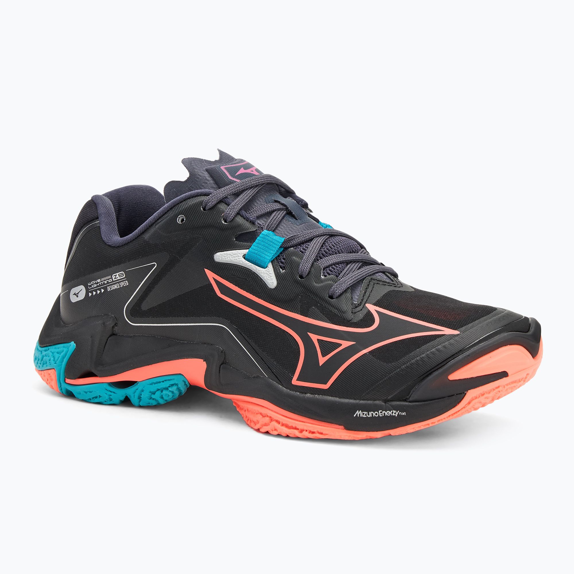 Mizuno Wave Lightning Z8 volleyball shoes black/neon flame/peacock blue ...
