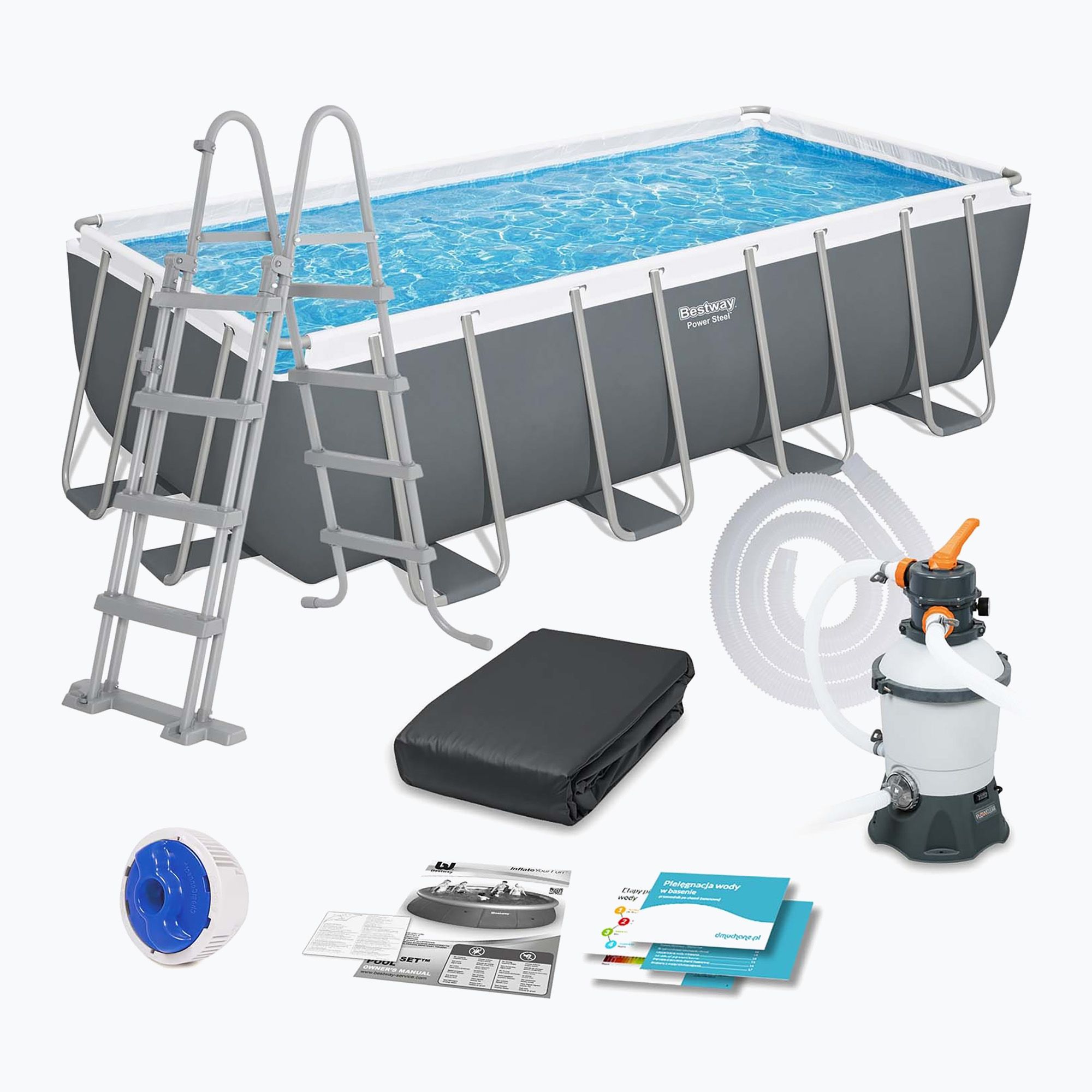 Bestway Power Steel Rectangular Pool Set 488 x 244 cm dark grey (56671N ...