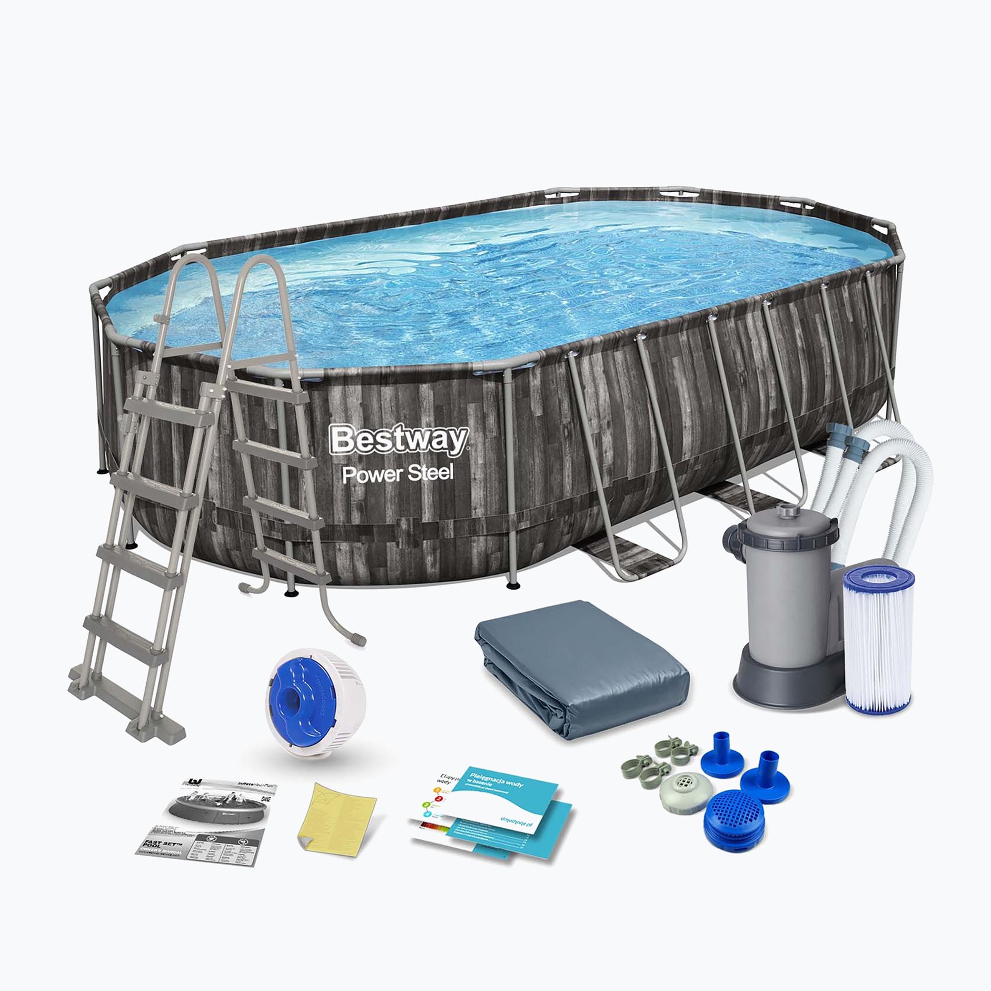 Bestway Power Steel Oval Pool Set 610 x 366 cm brown (5611R) - Sportano.com